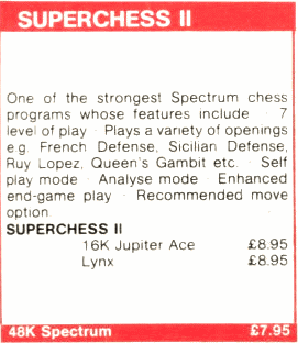 Spectrum 48K - Old Home Computer Chess Games Collection - Superchess II v2.1